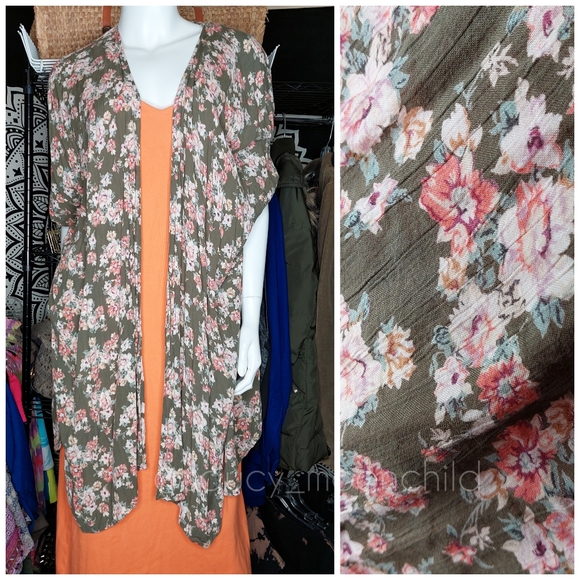 Angie | Accessories | Angie Sage Green Pastel Floral Pretty Duster ...